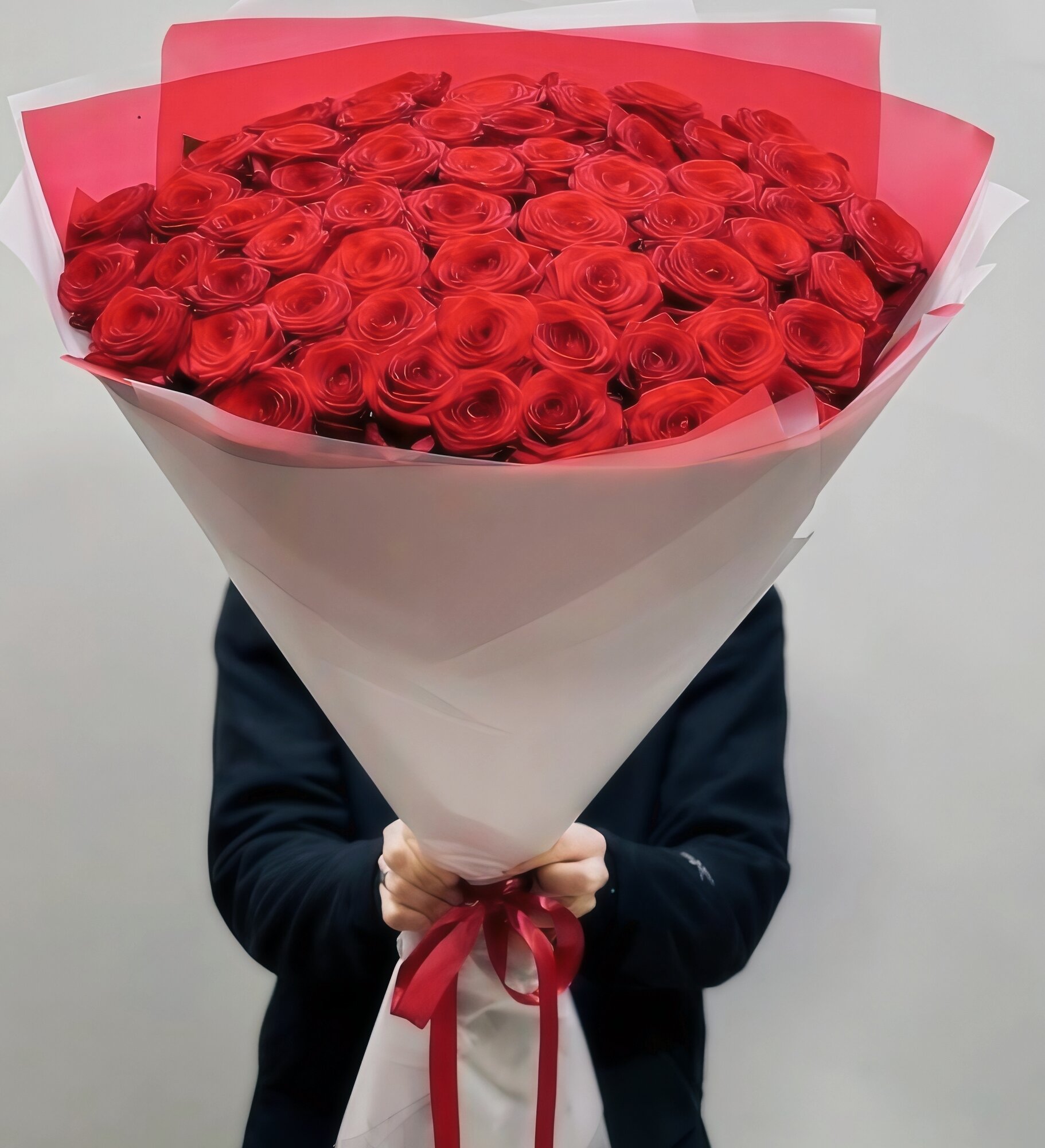 Букет из красных роз 61 шт, красивый букет цветов, шикарный, премиум цветы, премиум букет