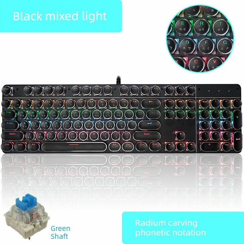 Механическая клавиатура в стиле стимпанк (Тайваньская фонетическая нотация), синие/черные переключатели, 87/104