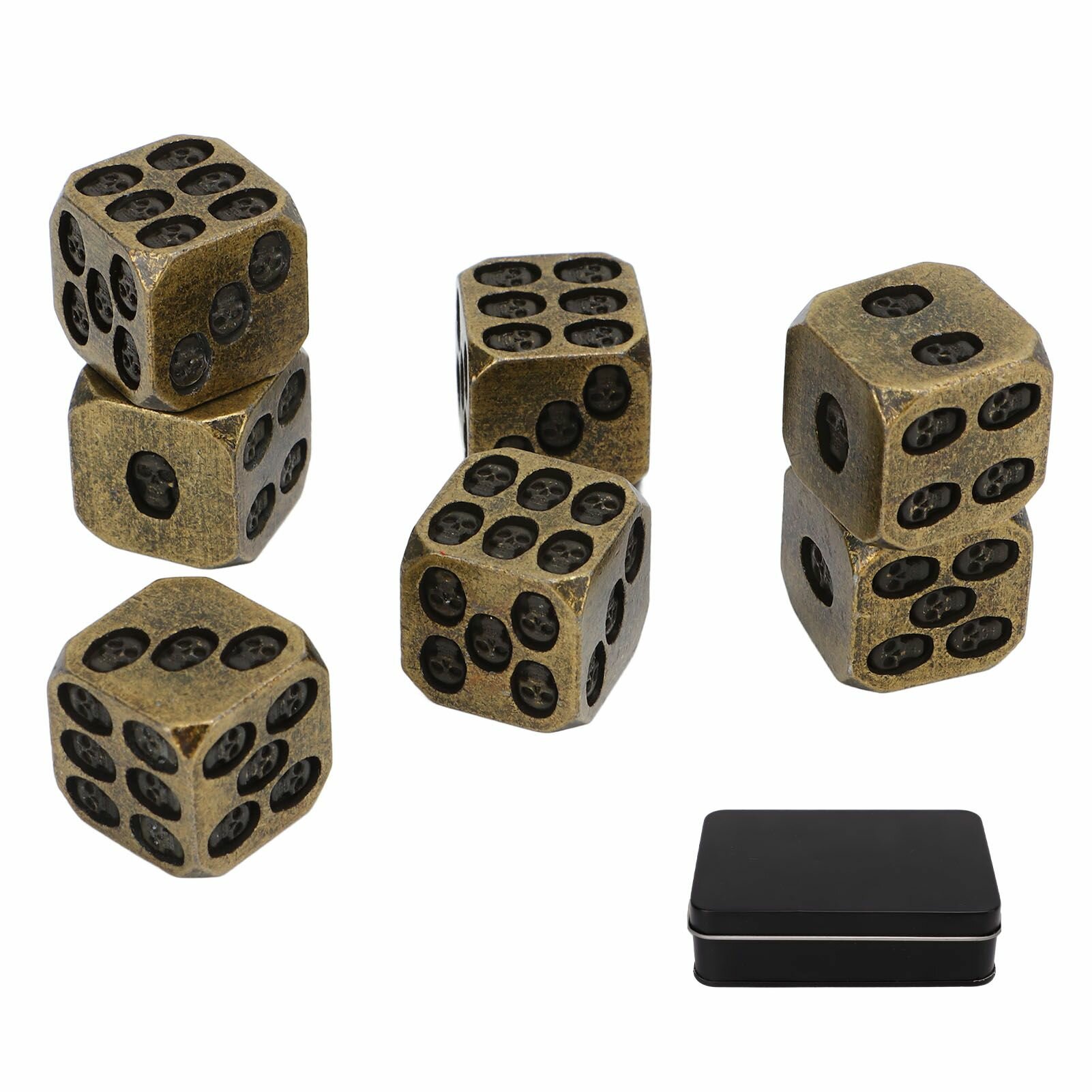 7шт металлические кубики с черепом, реквизит для вечеринок (бронза)