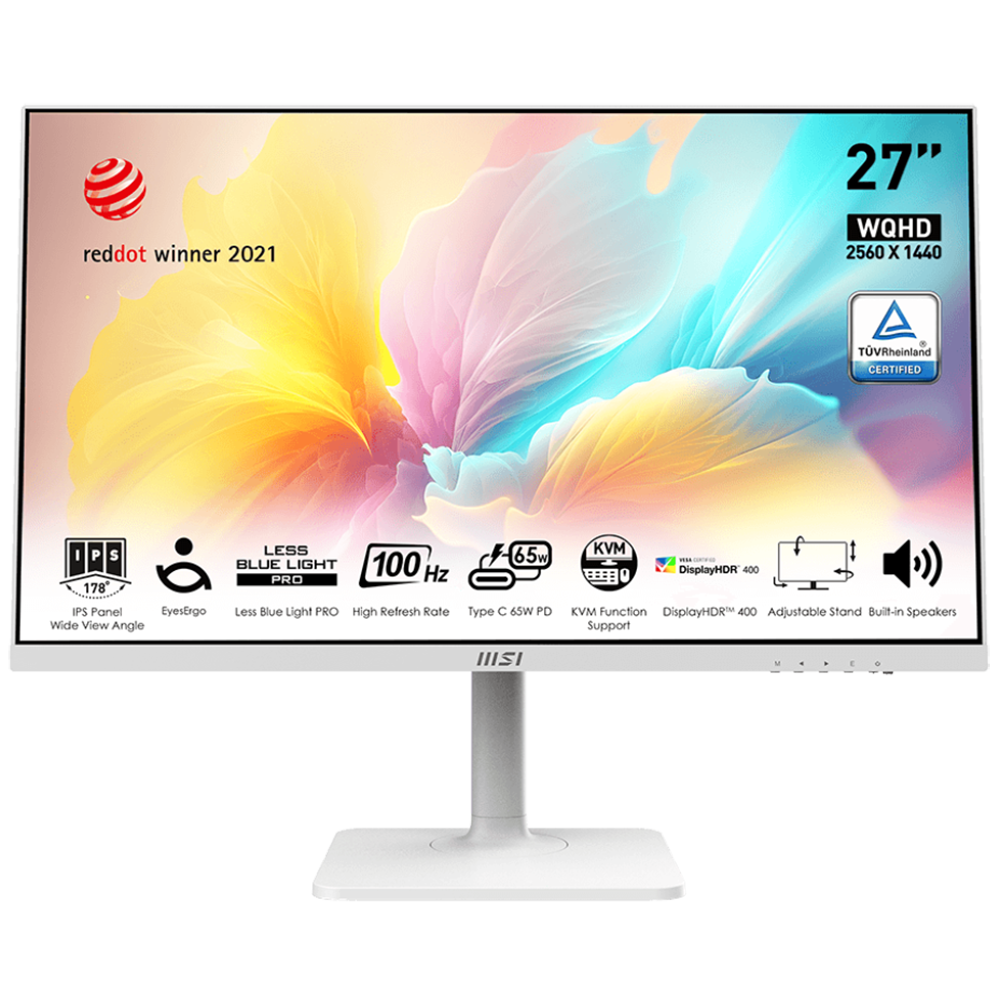 Монитор 27" MSI Modern MD272QXPW White уц-2 (IPS, 2560x1440, HDMI+DP+Type C, 4 ms, 178°/178°, 400 cd/m, 1000:1 (100M:1), 100Hz, Spk, Pivot)
