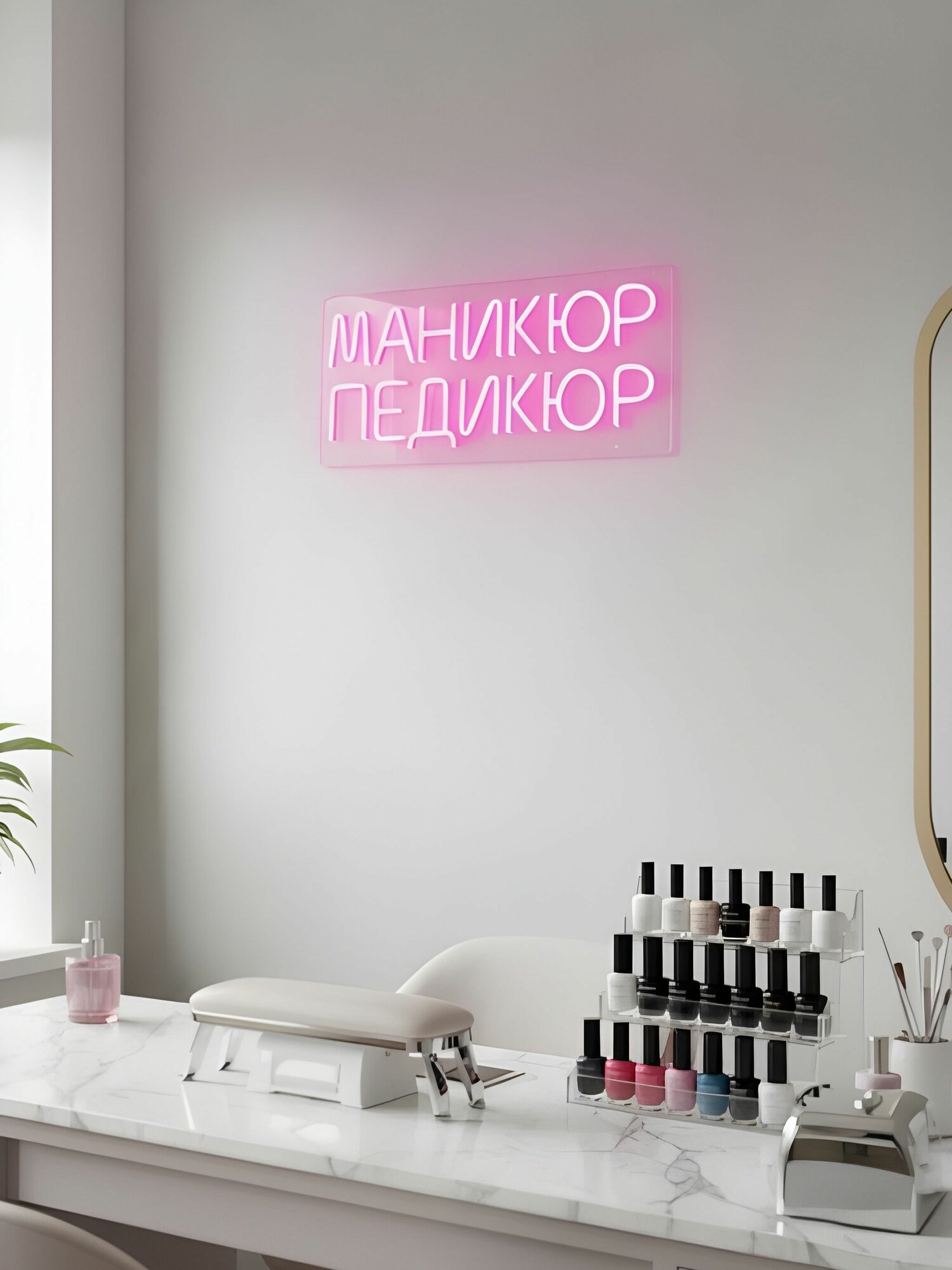 Неоновая вывеска "Маникюр Педикюр" 58х24 см, световая реклама и декор для салона красоты, нейл-студии и кабинета мастера
