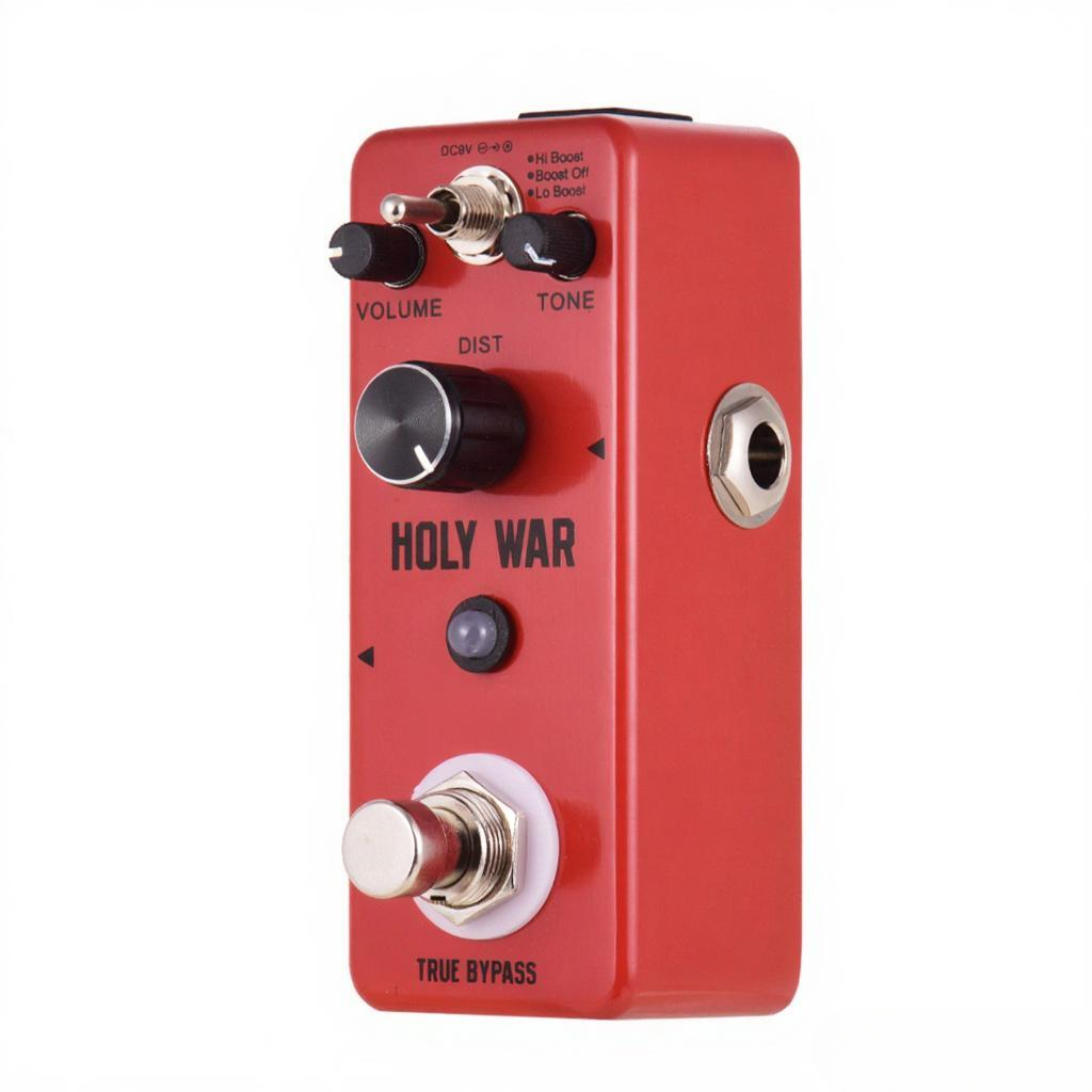 Педаль эффектов HOLY WAR Analog Heavy Metal Distortion для гитары с 3 режимами работы, корпусом из алюминиевого сплава и True Bypass, материал алюминий, вход 1/4 дюйма Monaural (импеданс 1М Ом), выход 1/4 дюйма Monaural (импеданс 470К Ом),
