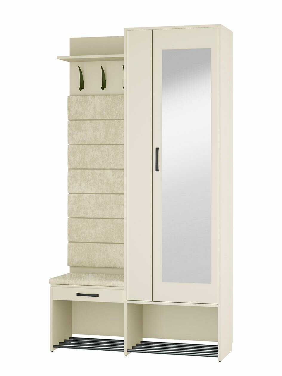 Прихожая комплект Ольга Стандарт с вешалкой, с доводчиком, с зеркалом, с сиденьем, со штангой, 110х35х200 см, Сатин / Соната, велюр