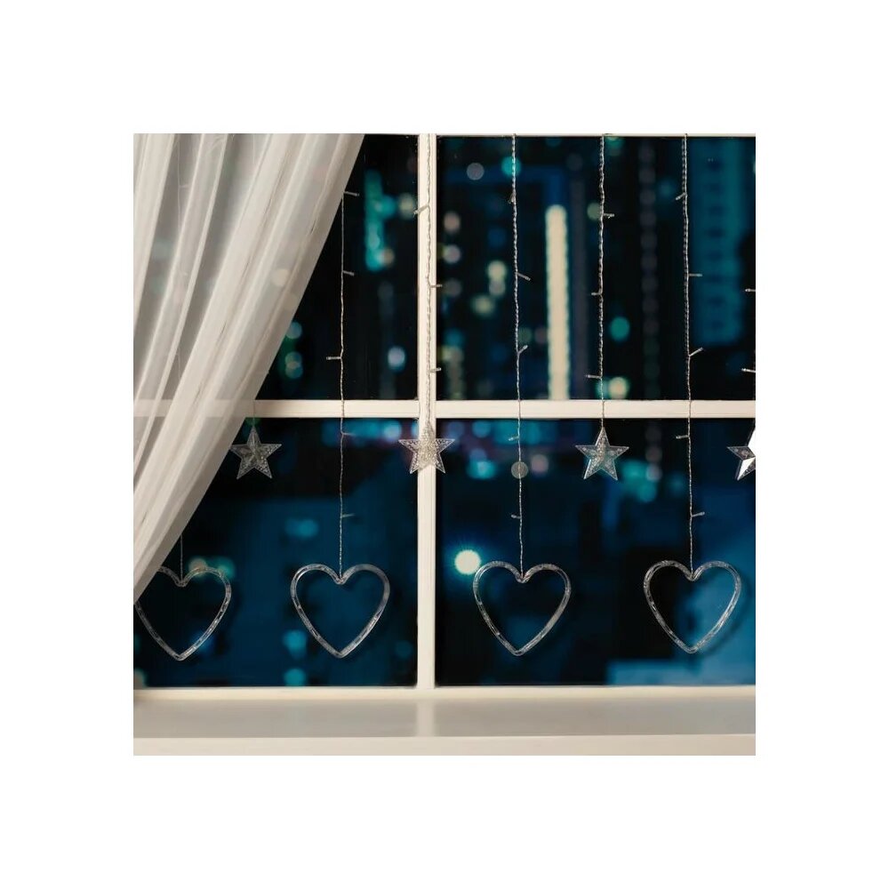 Бахрома Luazon DECOR Сердце, IP20, Ш2.4 м, В0.9 м, Н. С. LED-186-220V, 8 режимов, белый — фото 1