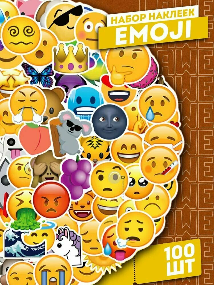 Набор самоклеящихся виниловых наклеек Emoji 100 шт
