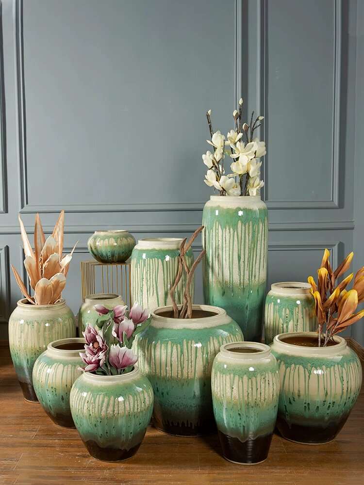 Новая керамическая ваза в китайском стиле, простая и современная, для декора гостиной, большая напольная ваза для