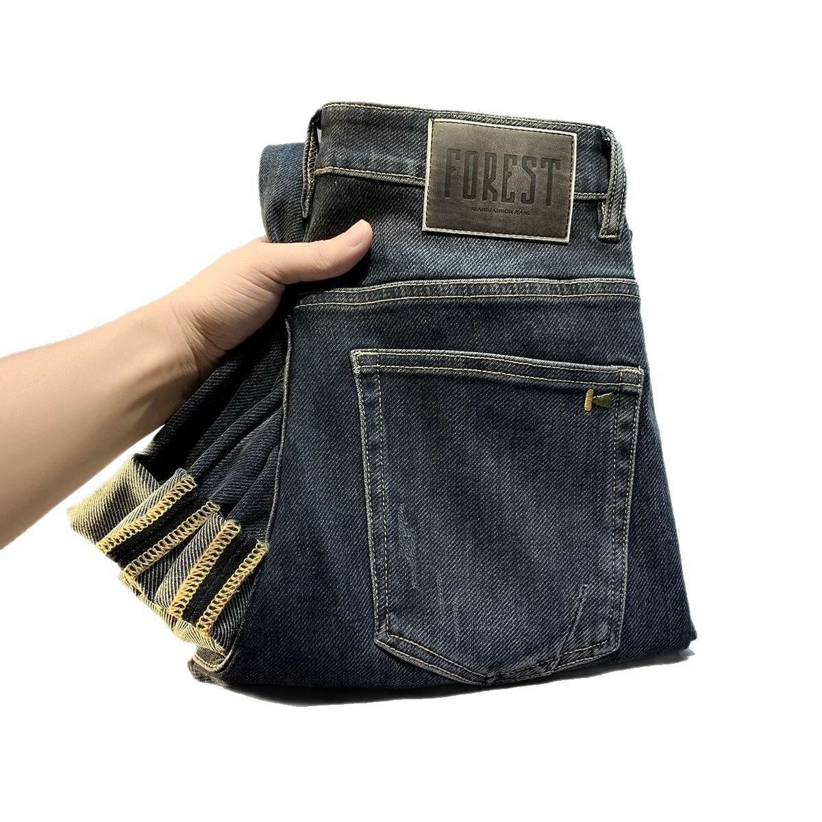 MON Мужские Джинсы Американские Винтаж Черные Стиральные Свободные Деним, Размер_28