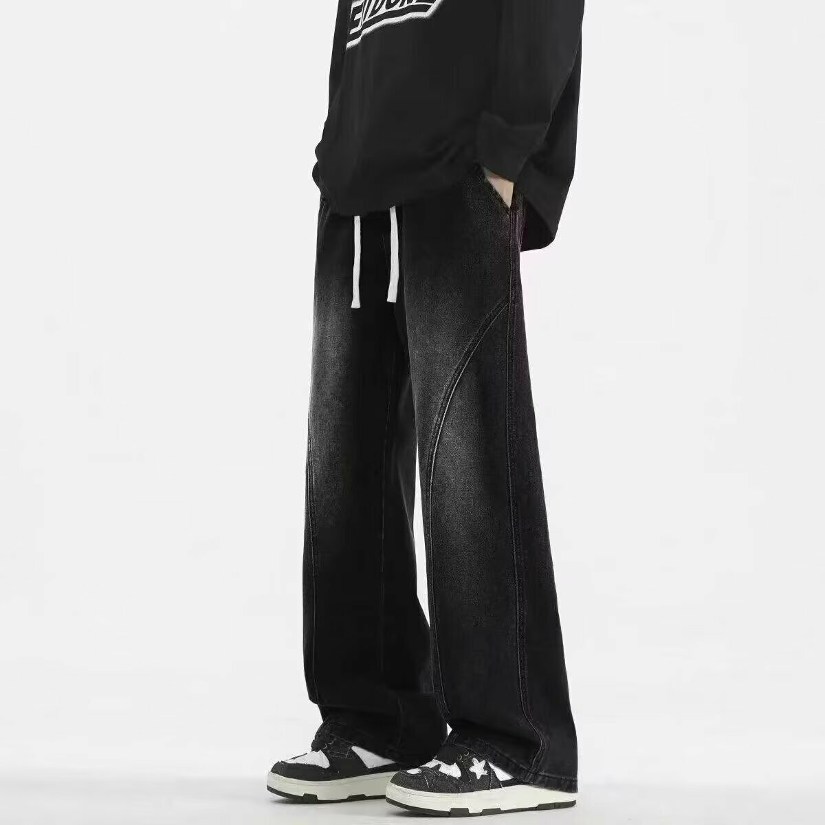 ZY Джинсы Мужские Гонконгские Весенние Хип-Хоп Трендовые Деним, Размер_XXL