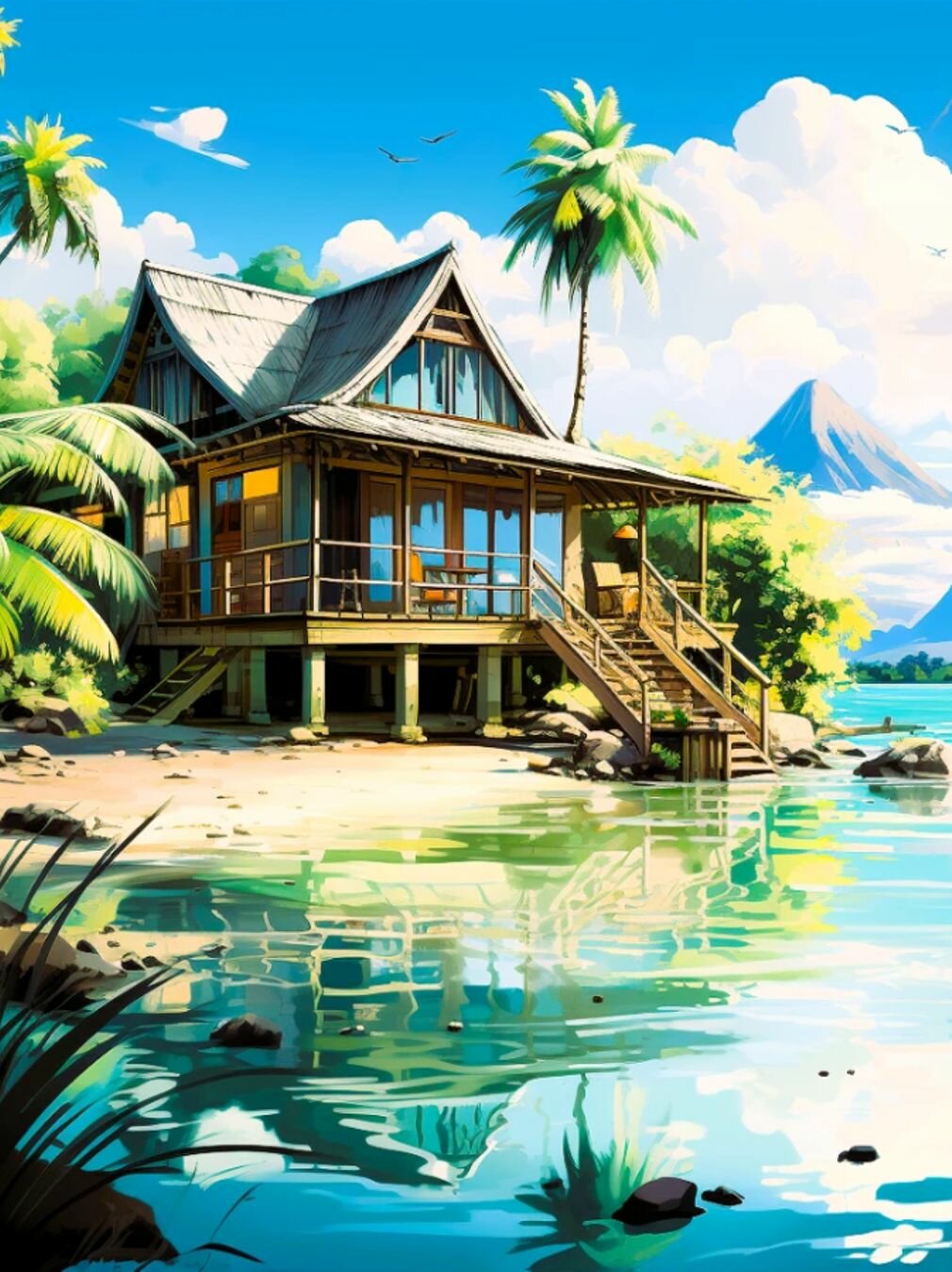 Алмазная мозаика на подрамнике 40*50 "Тропический дом"