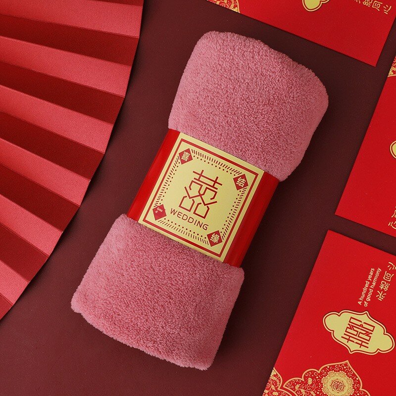 Коралловое бархатное мягкое впитывающее красное полотенце с медведем, свадебный подарок на возврат, счастливое слово,