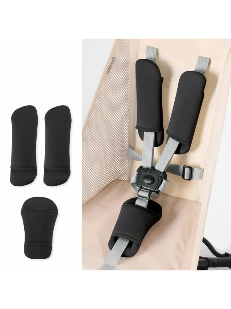 Комплект из 3 предметов для детского автокресла, ремень безопасности, накладка на плечо, передняя накладка на промежность, защитный чехол для коляски-черный