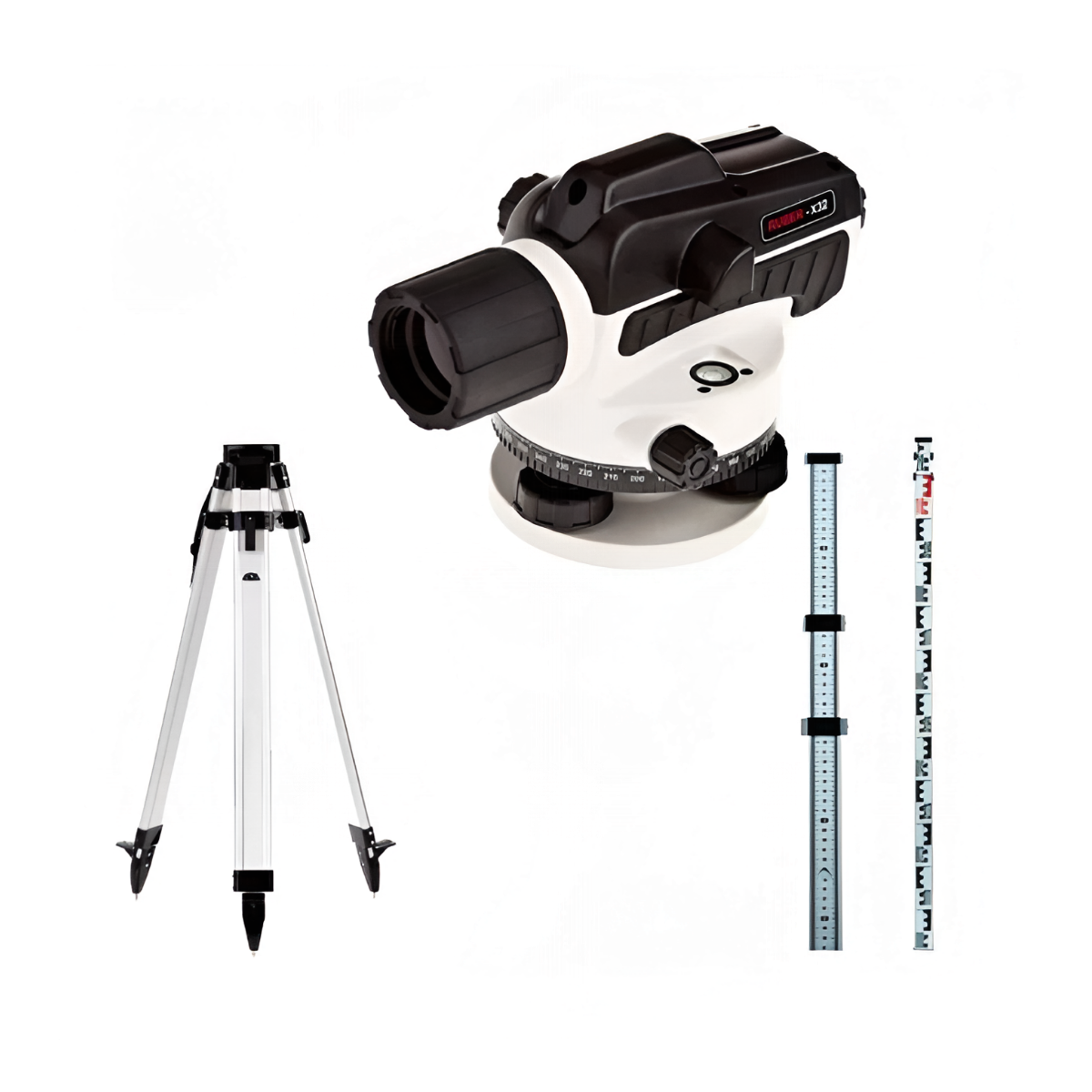 Нивелир ADA Ruber-X32 + рейка ADA Staff 3 + Штатив ADA Light черно-белый оптический с 32х увеличением и объектива 36 мм