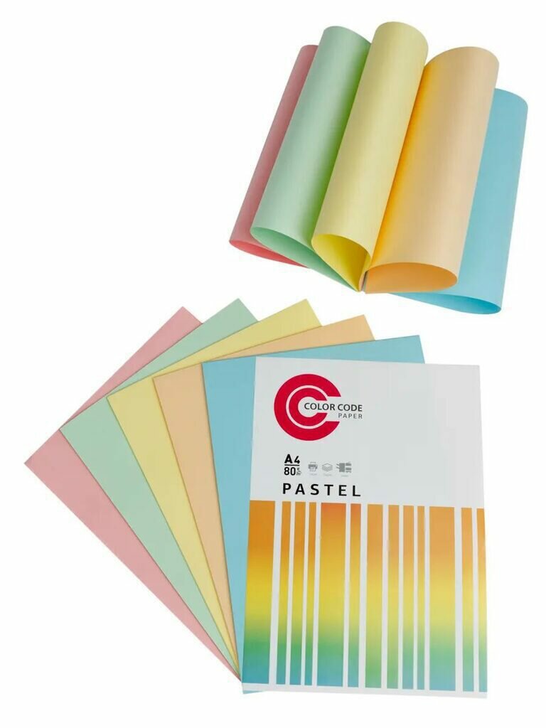 Бумага А4 цветная 100л Color Code (5цв. по 20л.) Микс пастель