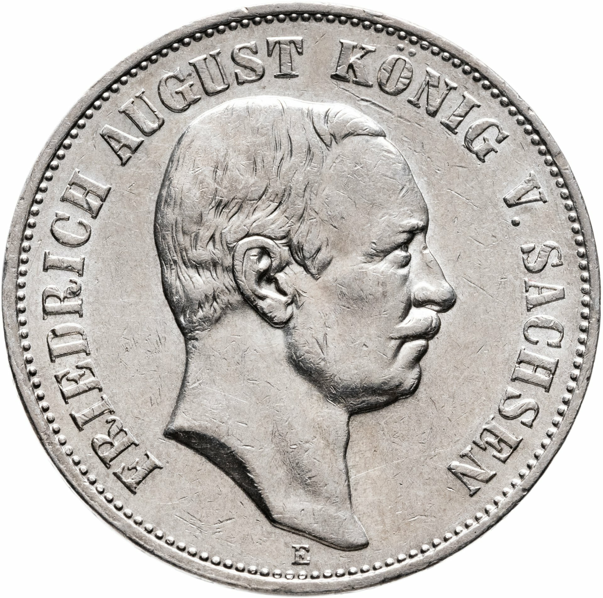 Германия, Саксония 5 марок mark 1907 E, Серебро 900, в сохранности AU