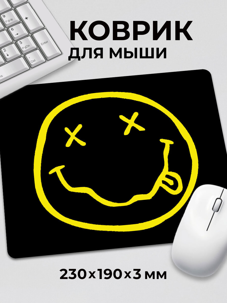 Коврик для мышки Nirvana Нирвана Курт Кобейн (лого) c тканевой поверхностью, на нескользящем резиновом основании