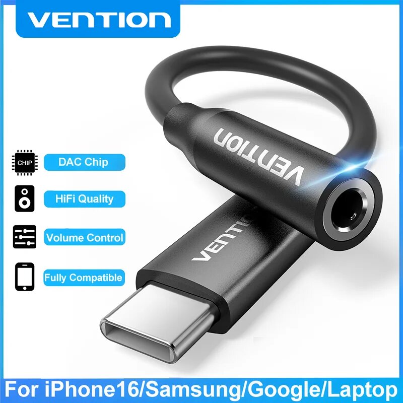 Vention USB Type C к разъему 3,5 мм, адаптер для наушников, кабель USB C, аудиоадаптер с ЦАП для 1pc