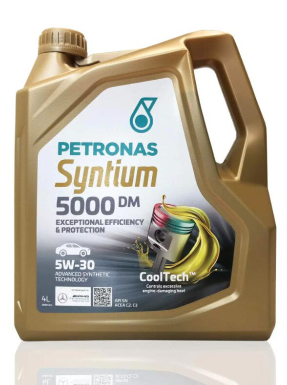 Масло моторное PETRONAS SYNTIUM 5000 DM синт. 5W-30, 4л, API SN; ACEA C2/C3, MB 229.52; MB 229 5000 DM SN C2/C3 4л 70644K1YEU