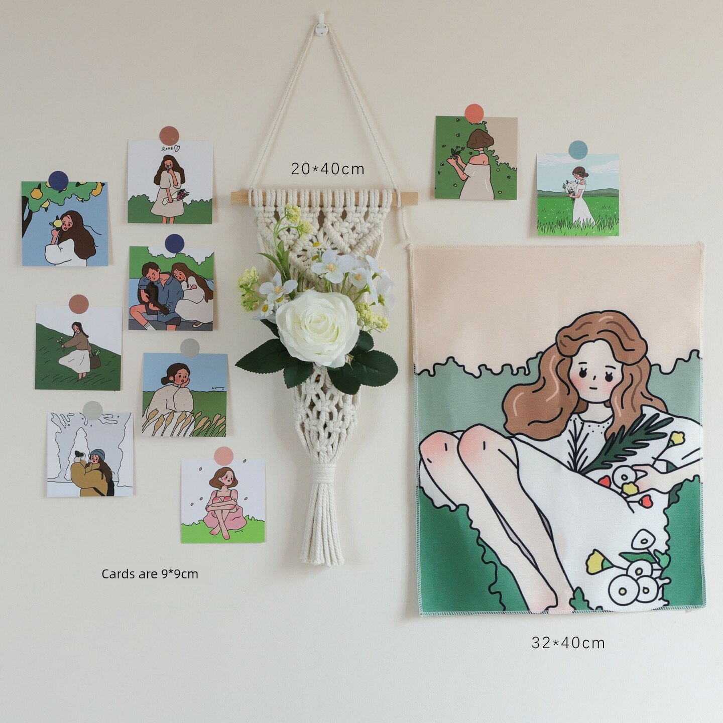 Декоративная тканевая картина-гобелен в стиле INS с искусственными цветами, настенные наклейки, композиция для спальни,