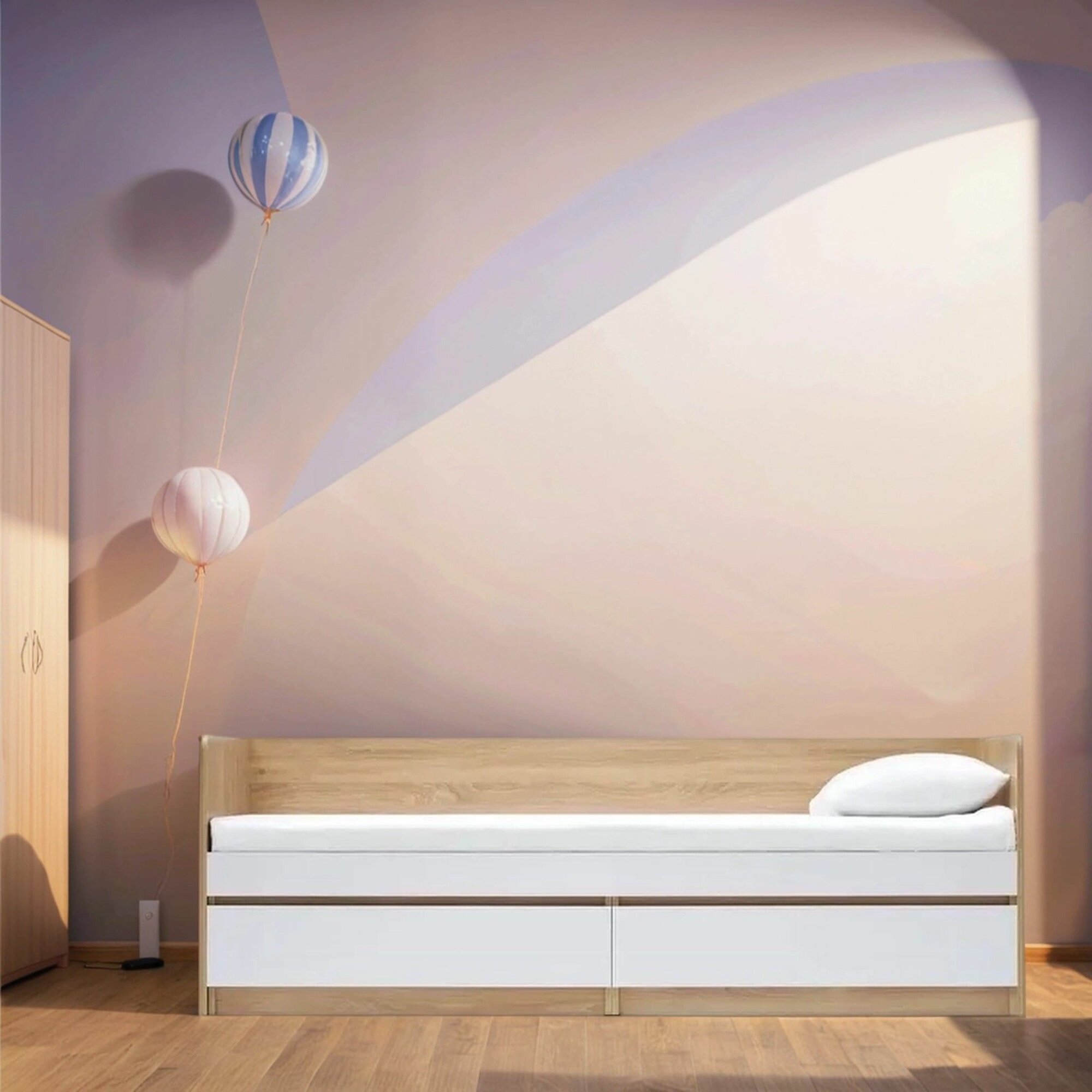 Кровать детская с ящиками Челси 200х80см Белый глянец холодный/Дуб сонома