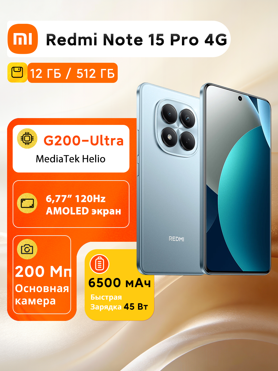 Смартфон Xiaomi Redmi Note 15 Pro 4G 12/512GB, Dual nano SIM, Blue, NFC