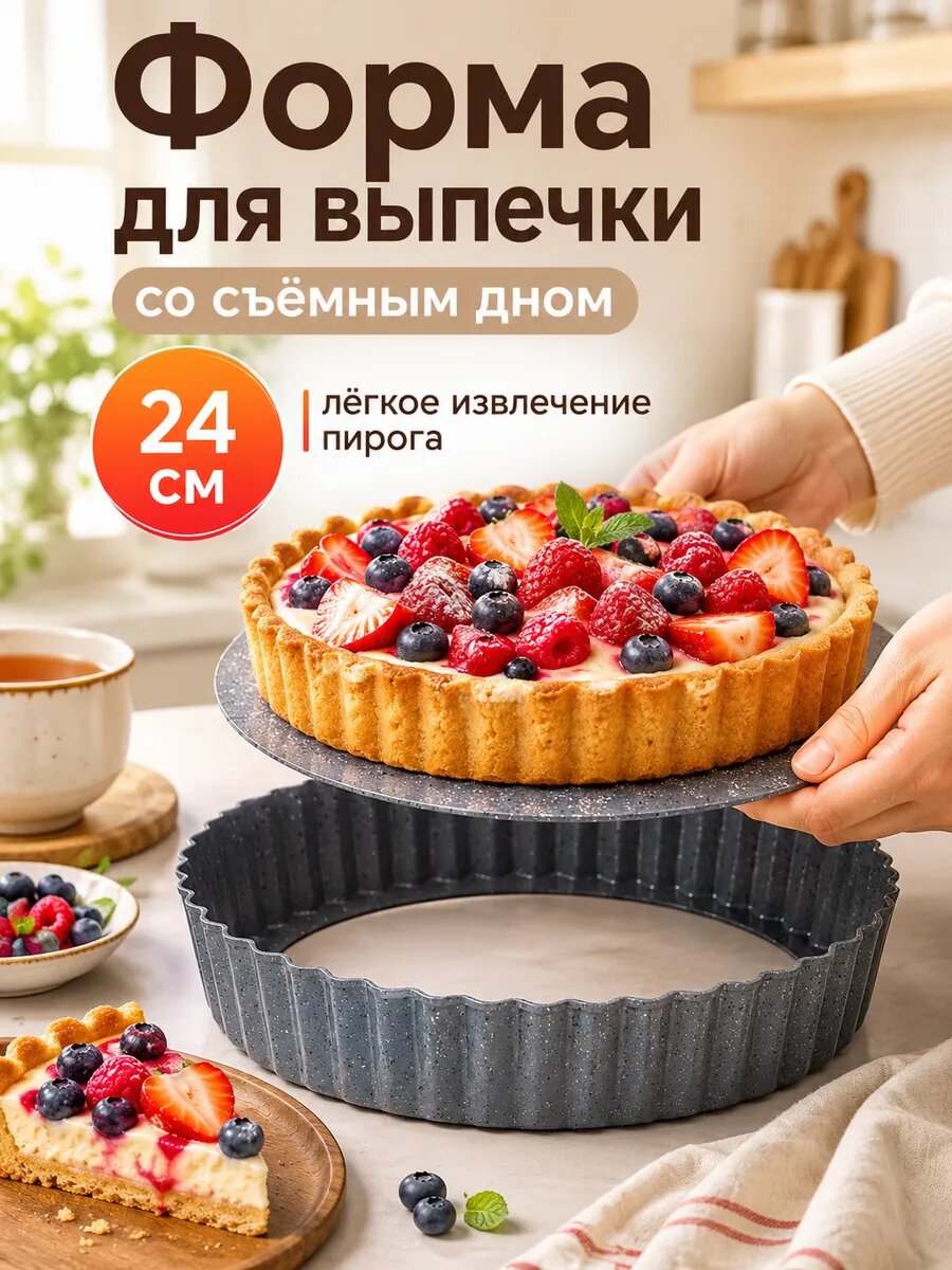Форма для выпечки Доляна «Элин Мрамор», d=24 см, разъёмная, антипригарное покрытие, серая