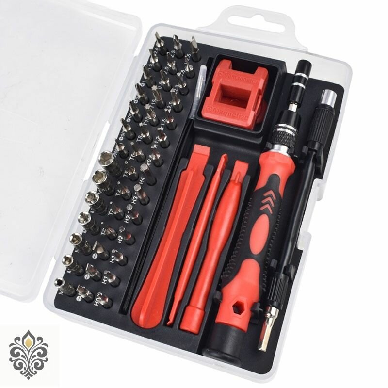 Набор отверток 52 в 1: крестовые, плоские, Torx, шестигранные и другие биты хромованадиевая сталь, черно-красный