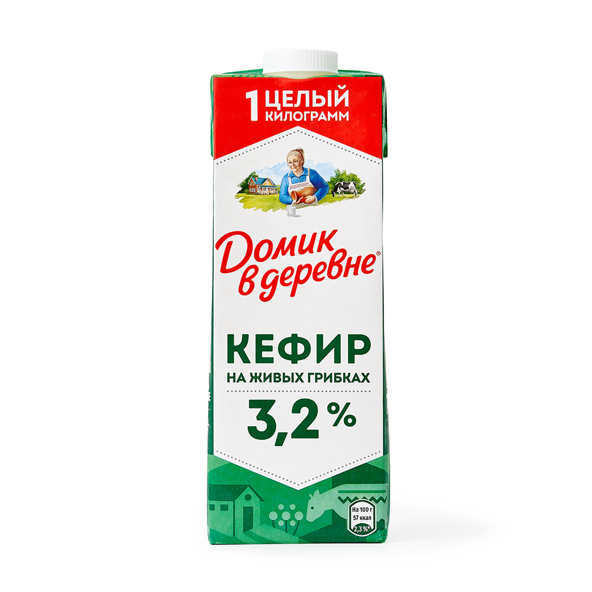 Кефир "Домик в деревне", 3,2 % жирности, 1 л, картонная коробка