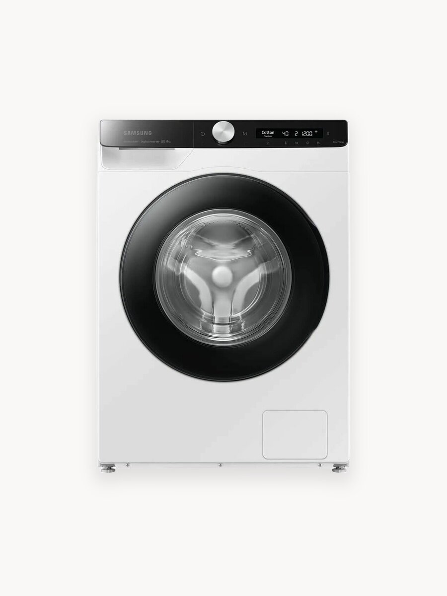Узкая стиральная машина Samsung WW80AG6S28AELP, 8 кг, с электронным управлением, инверторным мотором, технологией Quick Drive, функцией Volt Control, белая / черная