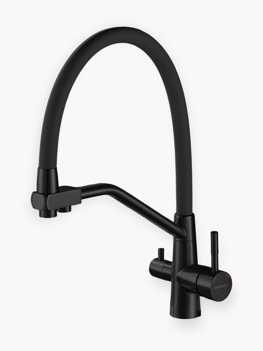Смеситель для кухни с гибким изливом и подключением к фильтру, черный