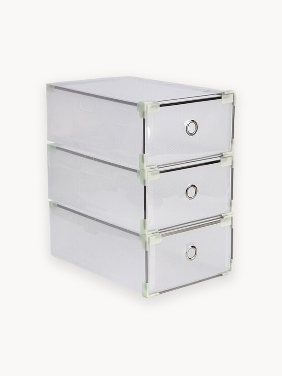 Коробки для хранения обуви 3 шт Доляна Large size, выдвижные ящики для обуви, 21×33,5×12 см