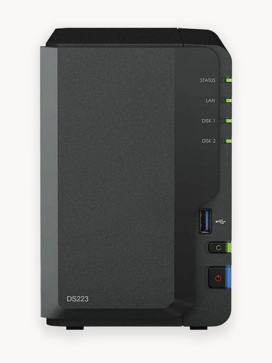 Synology DS223 Сетевое хранилище 2x2.5"/3.5" SATA, RTD1619B/4x1.7GHz, 2GB DDR4, 1x1 Гбит/с, 3xUSB