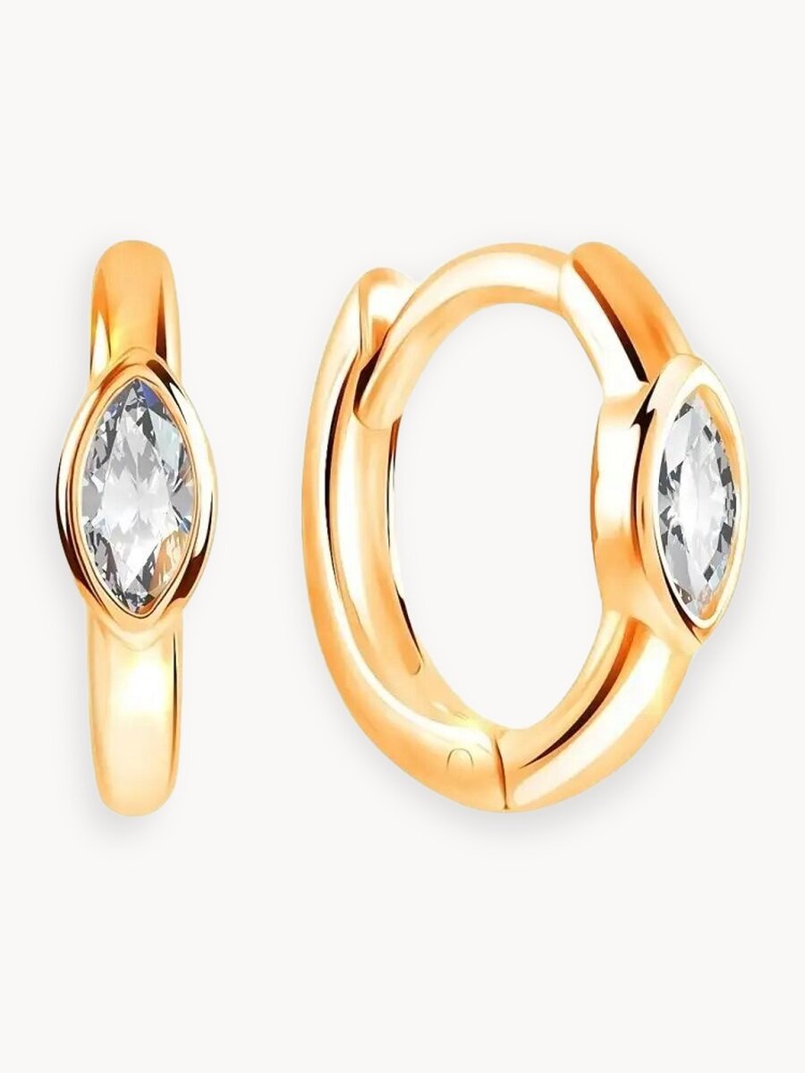 Серьги конго, серебро, 925 проба, золочение, фианит