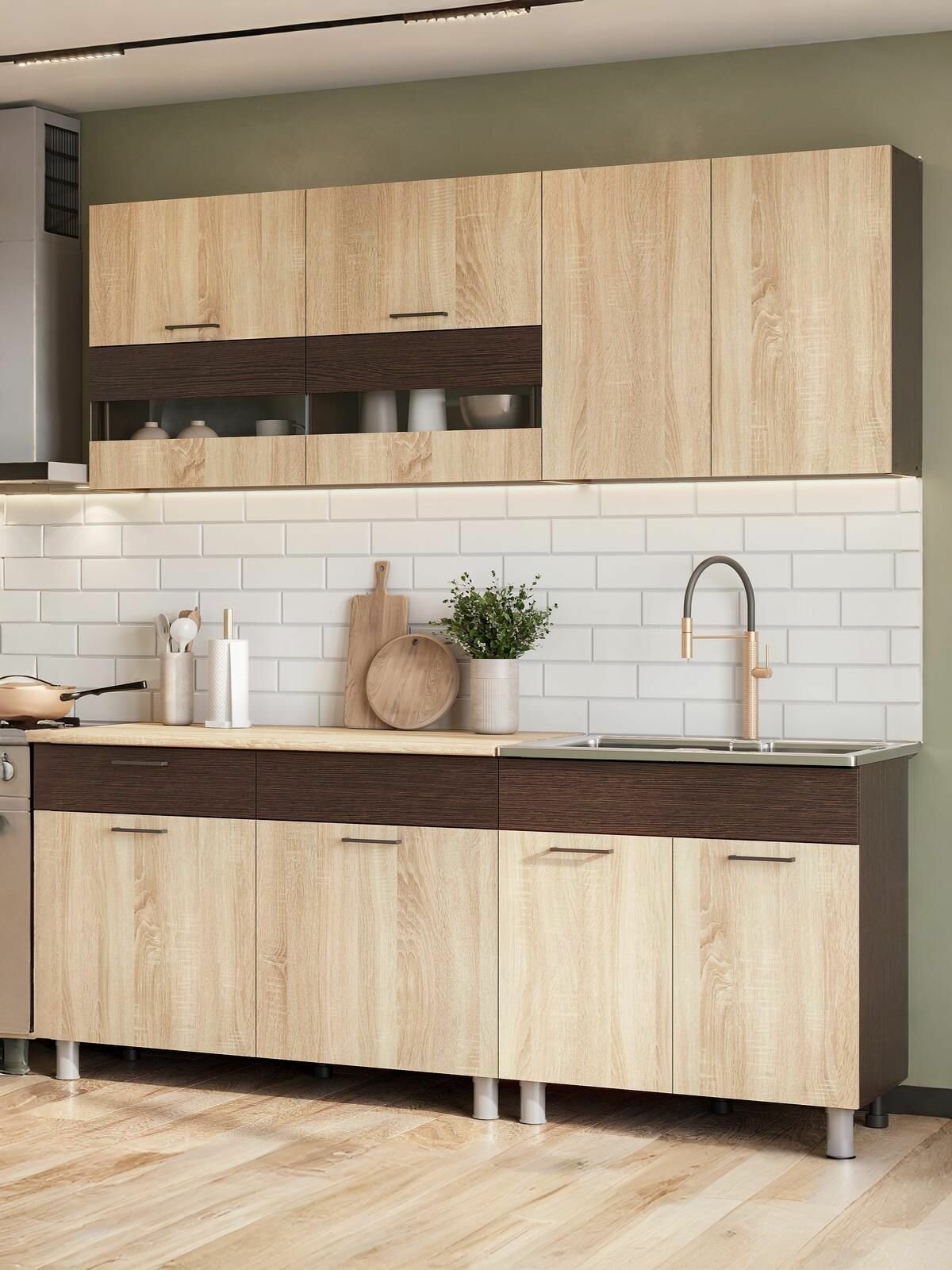 Кухонный гарнитур "Босфор", Дуб Венге/Дуб Сонома 60х200х214 см