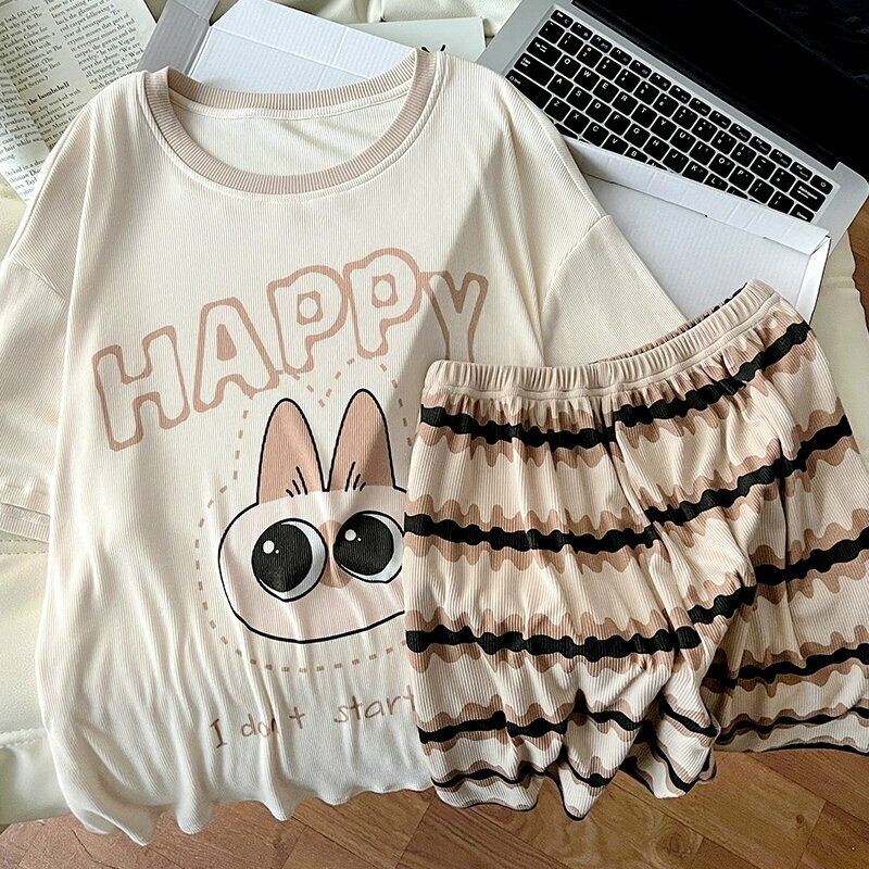 Супер милый свитер с изображением щенка, модальный хлопок, пижама, женская летняя, шорты с короткими рукавами, комплект из двух предметов, можно носить летом на улицу, тонкий