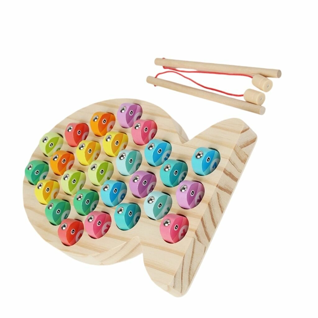 (1 комплект) Деревянные детские игрушки для рыбалки с магнитными буквами