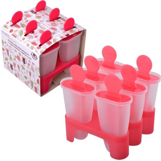 Формы для мороженого Мультидом "Свити" 6 шт, с подставкой, 10х12.5х10.5 см, розовый (VL80-351)