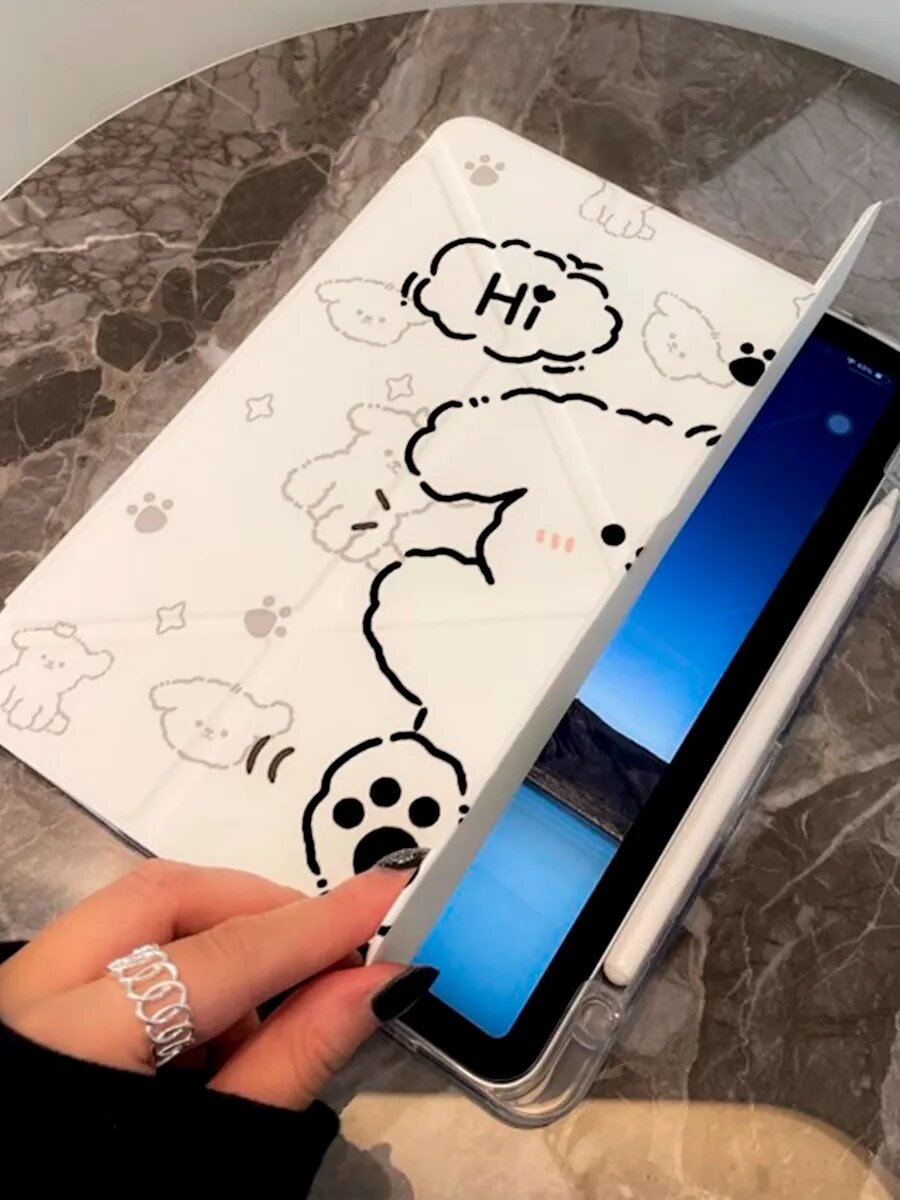 Чехол О'кейси, для iPad 10, 2022, чехол-книжка, белый/черный/серебристый. — фото 1