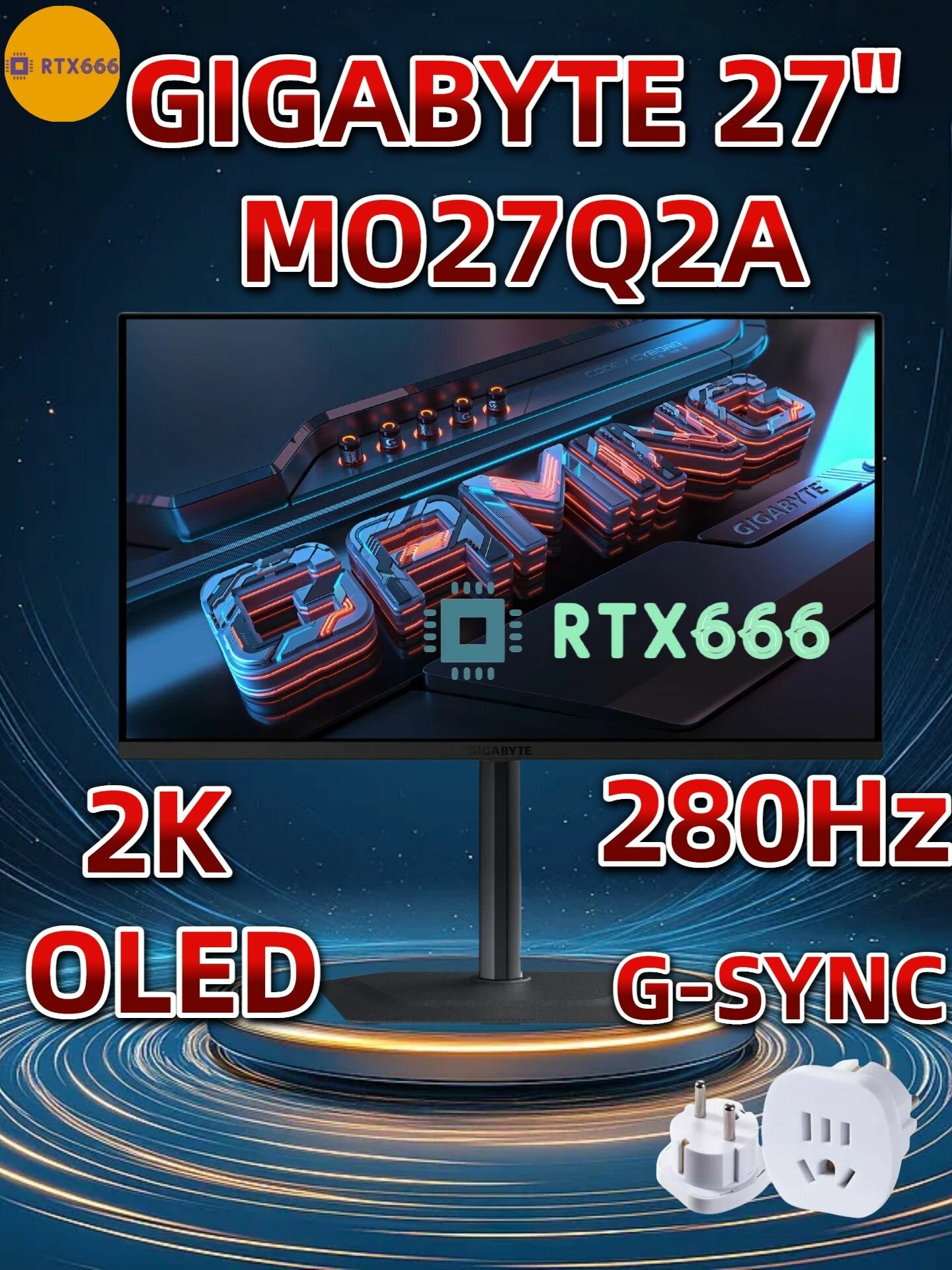 Gigabyte 27" Монитор Gigabyte MO27Q2A,2K,280Hz, QD-OLED, HDR400, G-SYNC, KVM (Gigabyte MO27Q2A), OLED, 2560x1440 2K, 280 Гц, черный, серый металлик