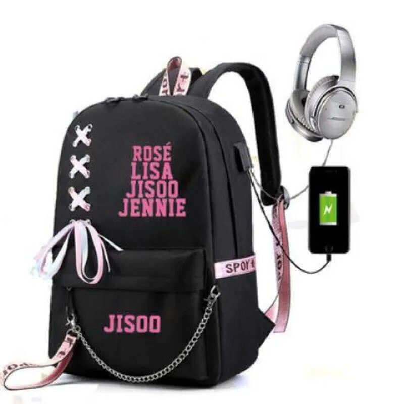 Школьный рюкзак для подростков Модный Usb с зарядкой BlackPink 45*30*18 см