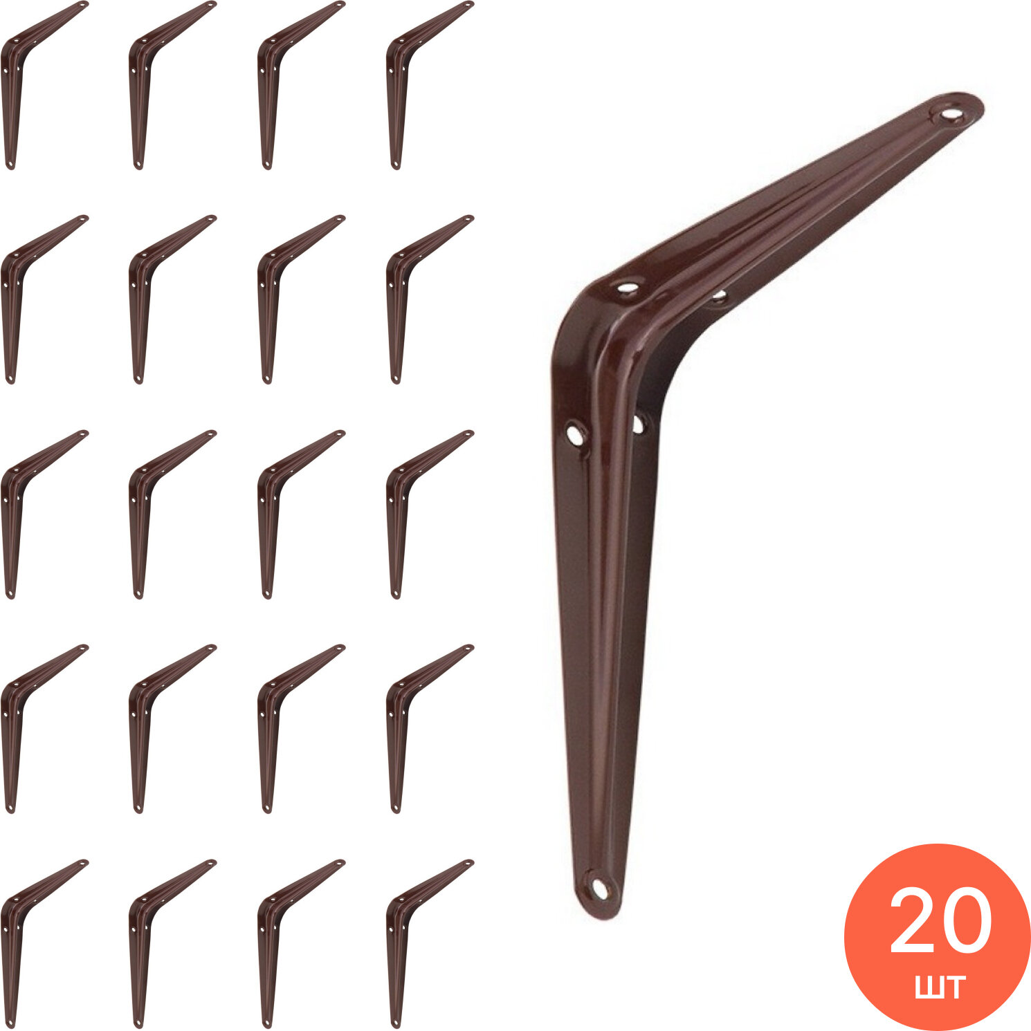 Кронштейн для полки Rock Solid Connection / Рок Солид Конекшн Domax WS 200BR стальной, коричневый, 200×150мм / держатель (комплект из 20 шт)