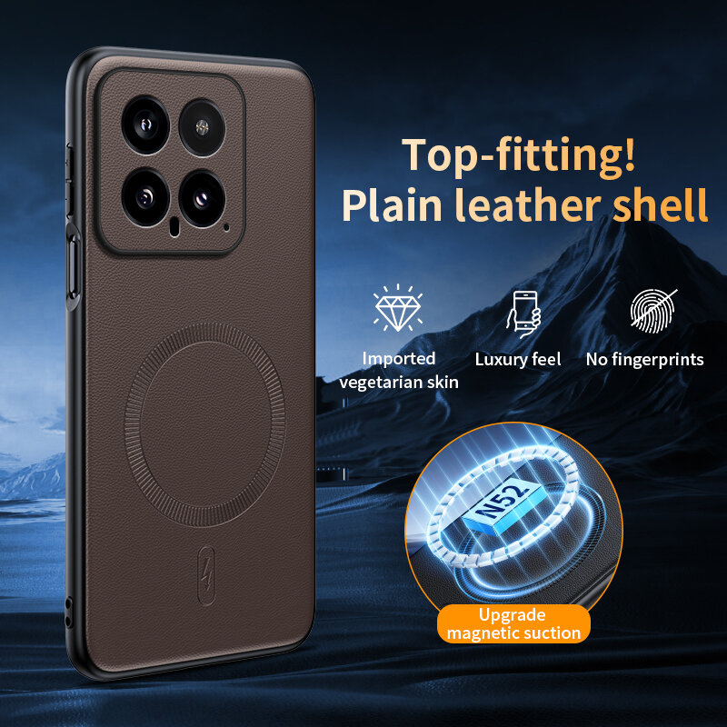 Чехол для Xiaomi 14 / Сяоми 14 / Ксиаоми 14 Роскошная кожа, MagSafe, антиударный