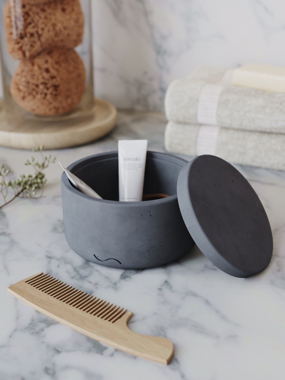 Органайзер MUSKO HOME Astrid M Matte, 12x6 см, с бетонной крышкой, бетон, графит матовый