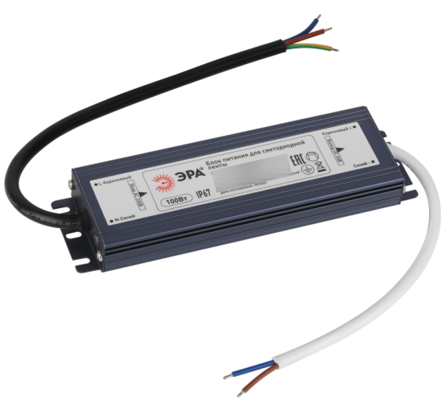 Драйвер ЭРА LP-LED 100W-IP67-24V-S для светодиодной ленты в металлическом корпусе, серый, 182х52х20мм, 4.1А / блок питания