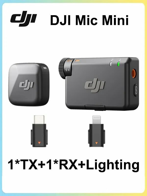 DJI Микрофон для мобильного устройства DJI Mic Mini(1 TX + 1 RX + Lightning), Высококачественный звук, стабильная передача, активное шумоподавление, две регулируемые передачи, Автоматический ограничитель, взрывозащищенный звук, черный, черный матовый