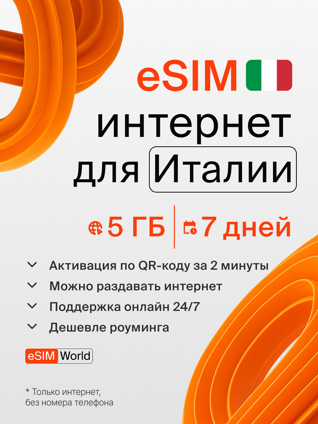 5 ГБ / 7 дней: Туристическая eSIM Италия комфортный интернет в путешествии