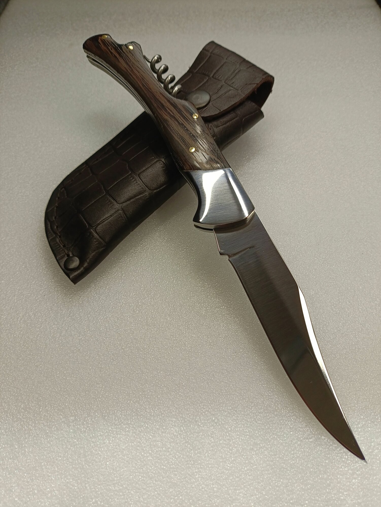 Нож складной Тайга сталь 65x13 длина 24см ручная работа ножны натуральная кожа в комплекте