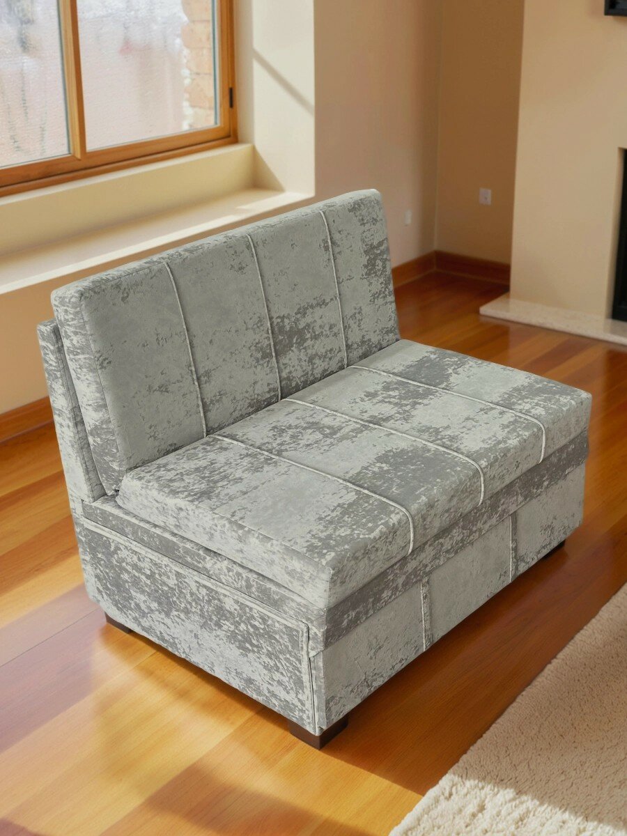 Диван-кровать "Престиж 100", без подлокотников, выкатной, с ящиком для белья, велюр, светло-серый