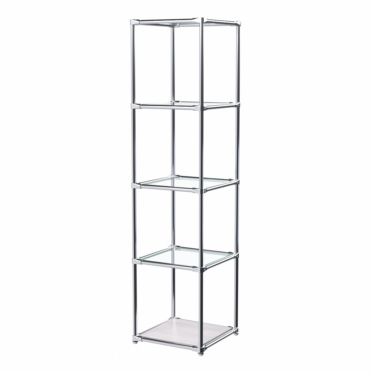 Торговый хромированный стеллаж с прозрачными полками №1, Ясень Анкор светлый - U31104