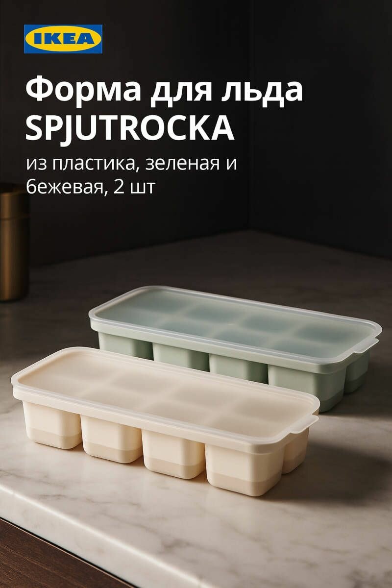 Форма для льда IKEA SPJUTROCKA (спьютрокка), из пластика, зеленая и бежевая, 2 шт