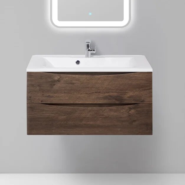 Тумба под раковину без столешницы BelBagno Marino 90 подвесная, темное дерево, матовая, из МДФ, тумба для ванной, с ящиками, с доводчиками, лофт